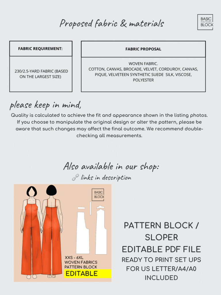 Wide Leg Jumpsuit Sewing Pattern Block for | Basic Pattern Block