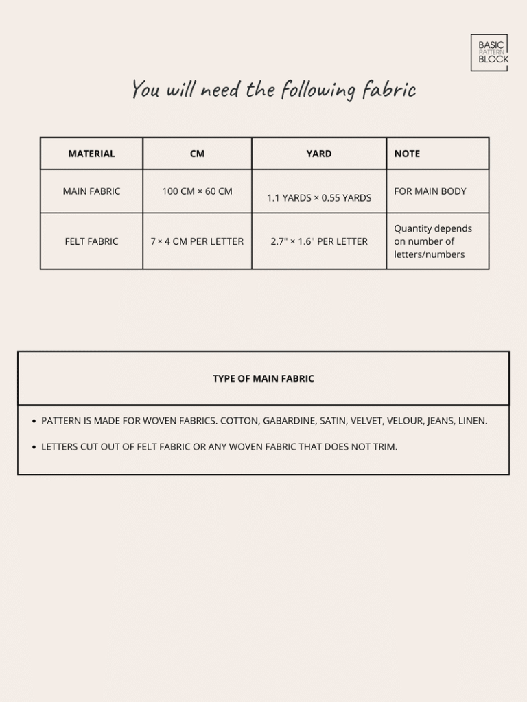 Sash Sewing Pattern | One Size | Basic Pattern Block